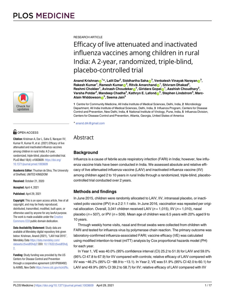 Journal Plos Med. 2021 | PDF | Influenza Vaccine | Influenza