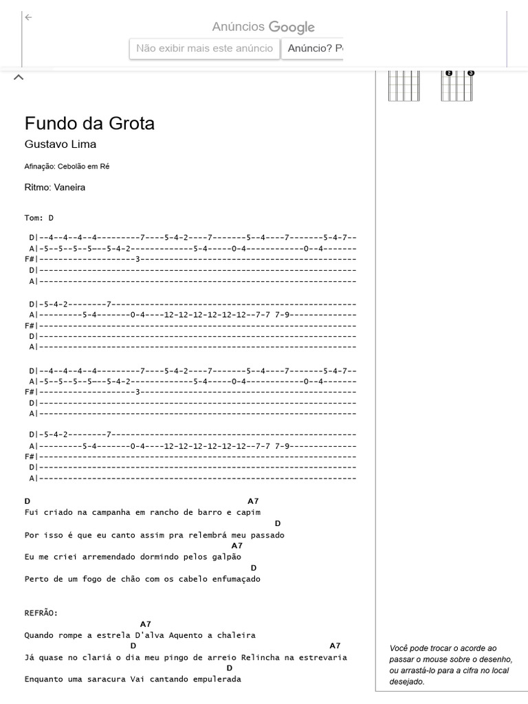 Fundo Da Grota - Gustavo Lima - Cifras de Viola | PDF
