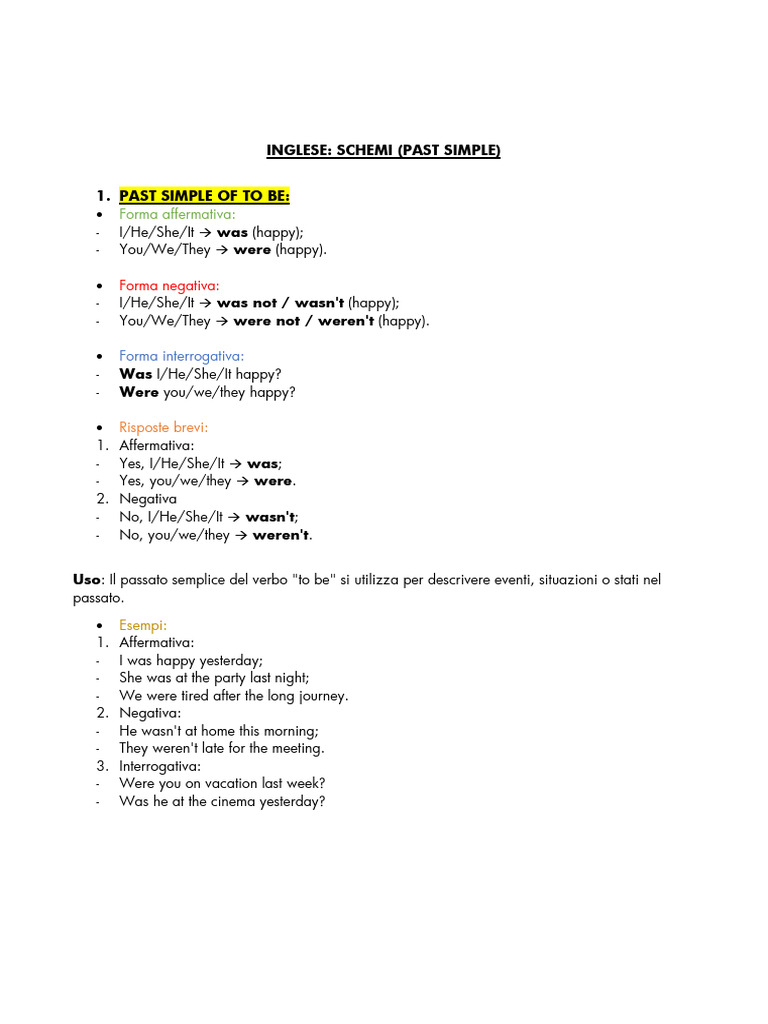 Schemi Inglese Past Simple | PDF