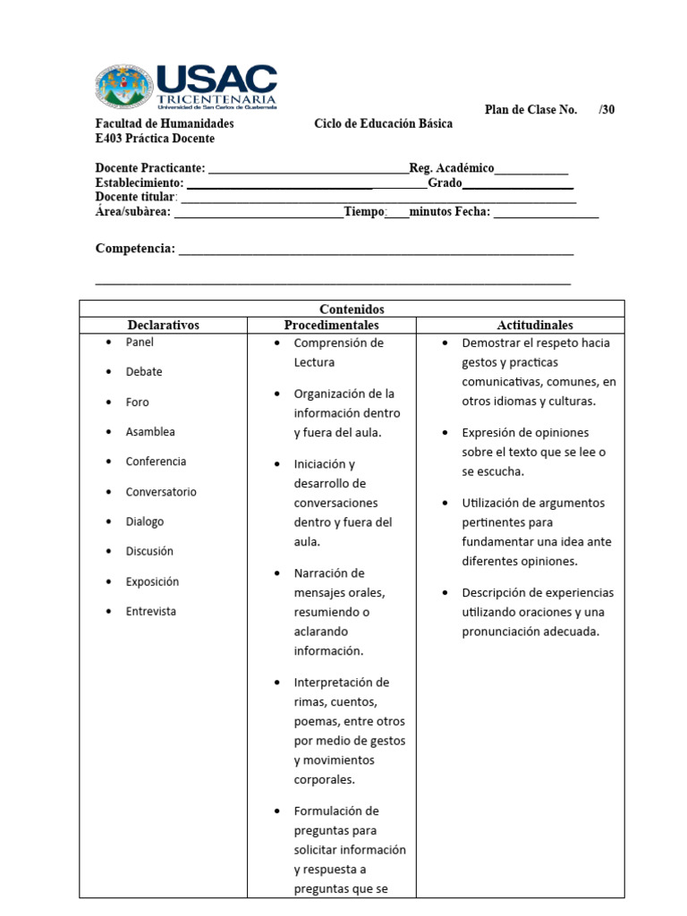 Plan de Clase Diario Bàsicos | PDF