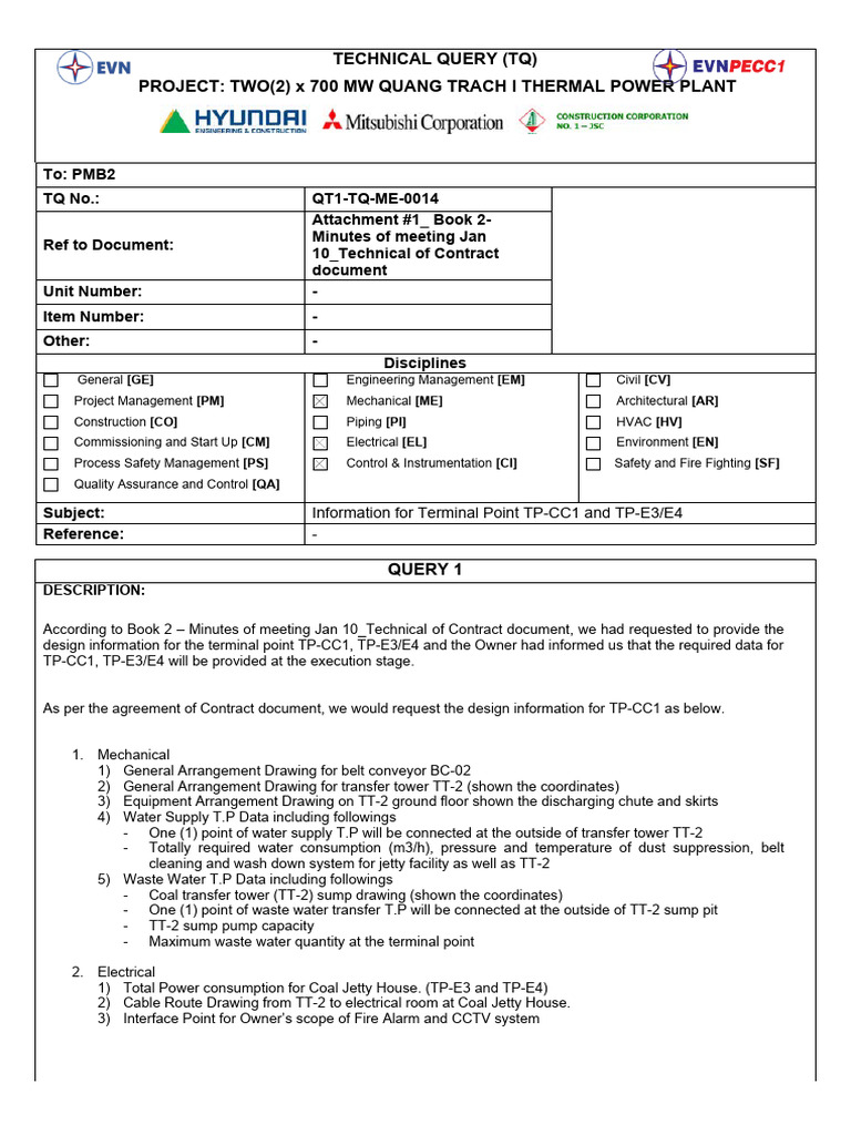 Quang Trach I Power Plant Technical Query | PDF