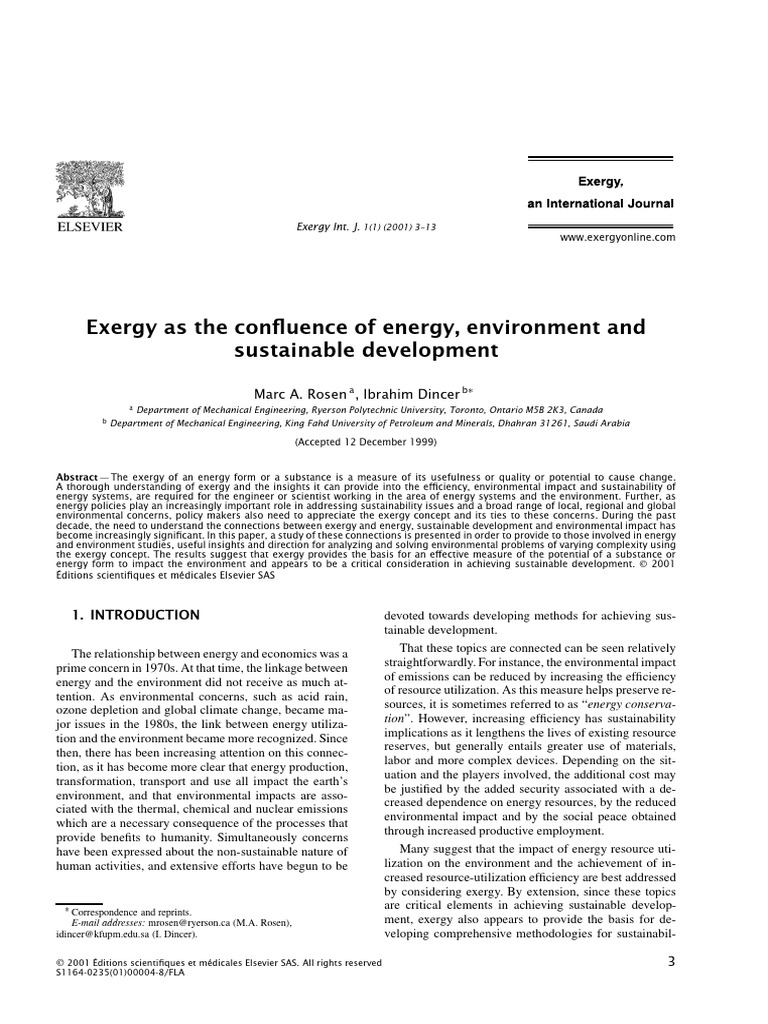 Exergy As The Confluence of Energy, Environment and Sustainable ...