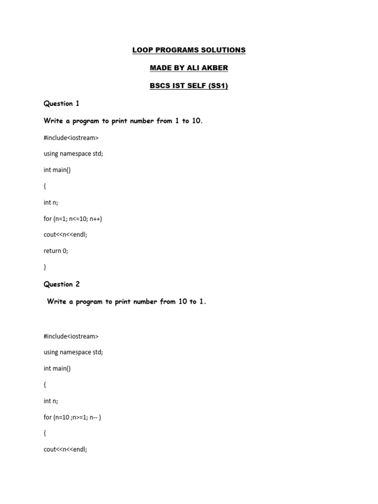 Loop Programs Pdf Namespace Computer Programming