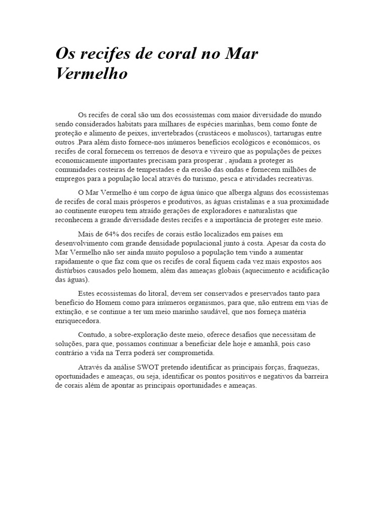 Os Recifes de Coral Do Mar Vermelho | PDF | Recife de corais | Mar