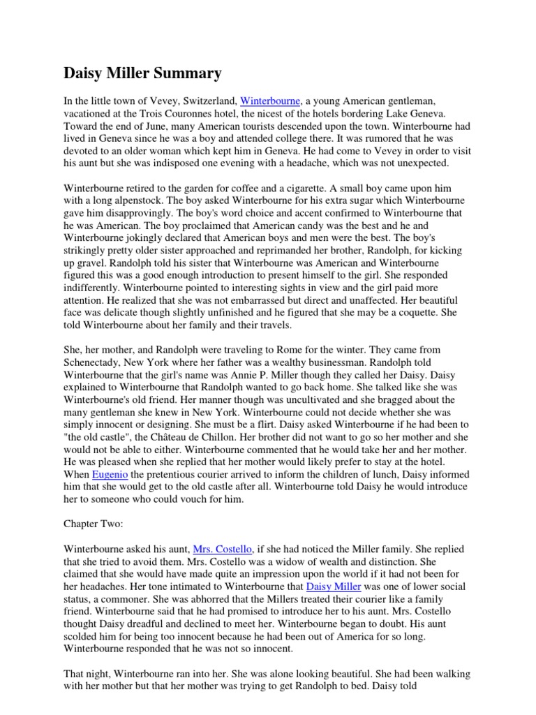 Daisy Miller Summary: Winterbourne | PDF | General Fiction