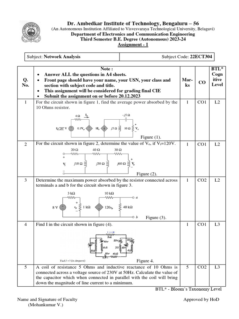22ECT304 Assignment-1 | PDF | Electrical Network | Inductor