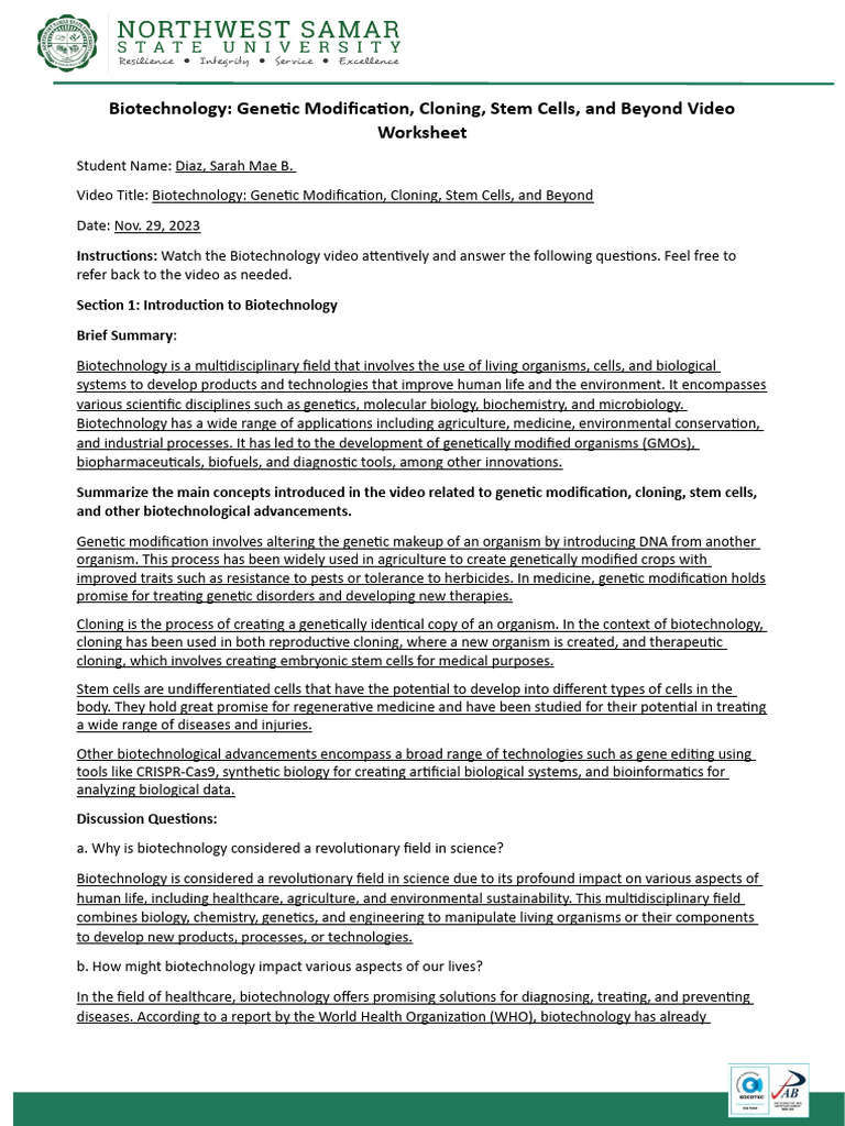 Biotechnology Genetic Modification Cloning Stem Cells and Beyond Video ...