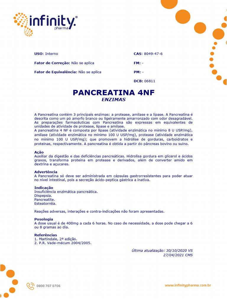 Pancreatina 4NF: Indicações e Dosagem | PDF | Bem-estar