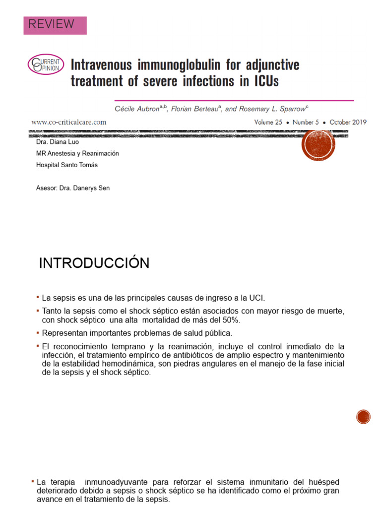 Inmunoglobulinas Intravenosas Como Terapia Adyuvante en Infecciones ...