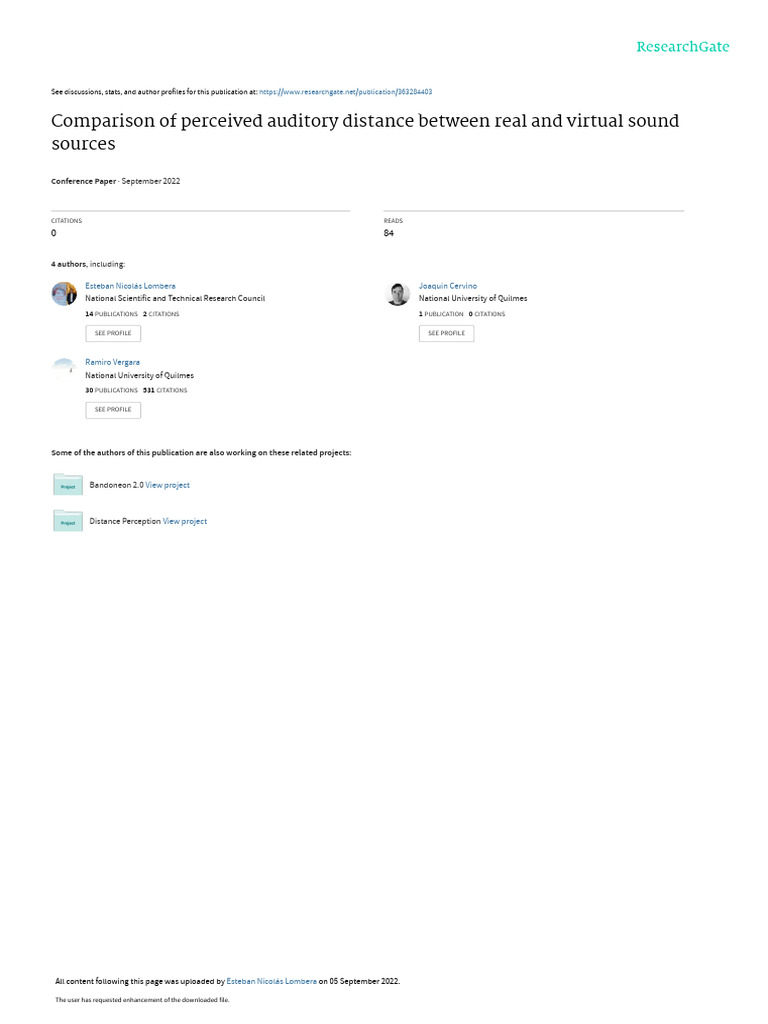 Comparison of Perceived Auditory Distance Between Real and Virtual Sound Sources | PDF