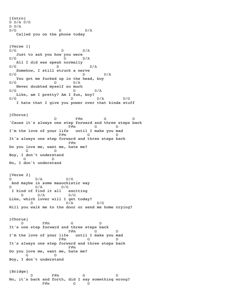 One Step Forward, Three Steps Back Lyrics | PDF