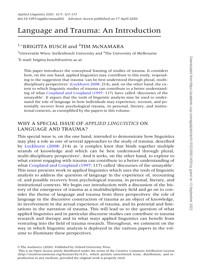 Language and Trauma | PDF | Science & Mathematics