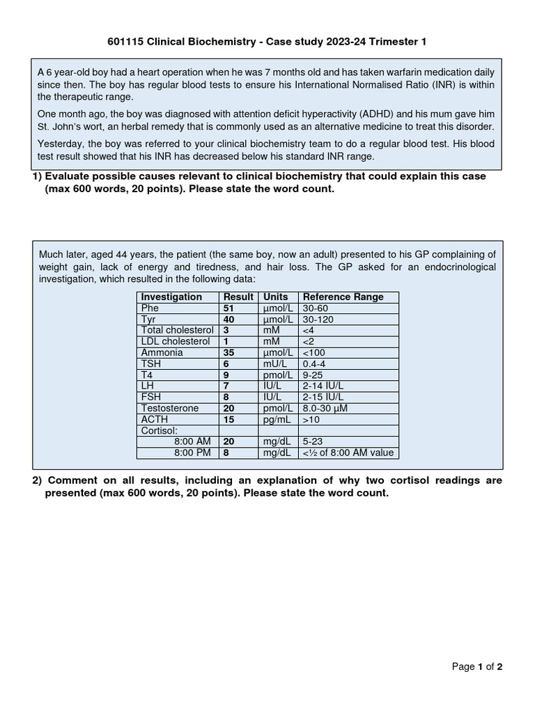 Clinical Biochemistry Case Study | PDF
