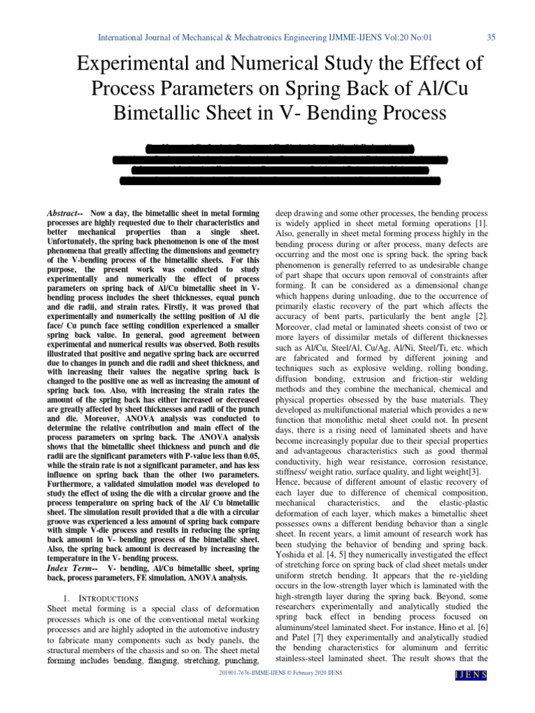Experimental and Numerical Study The Effect of Process Parameters On Spring Back of AlCu ...