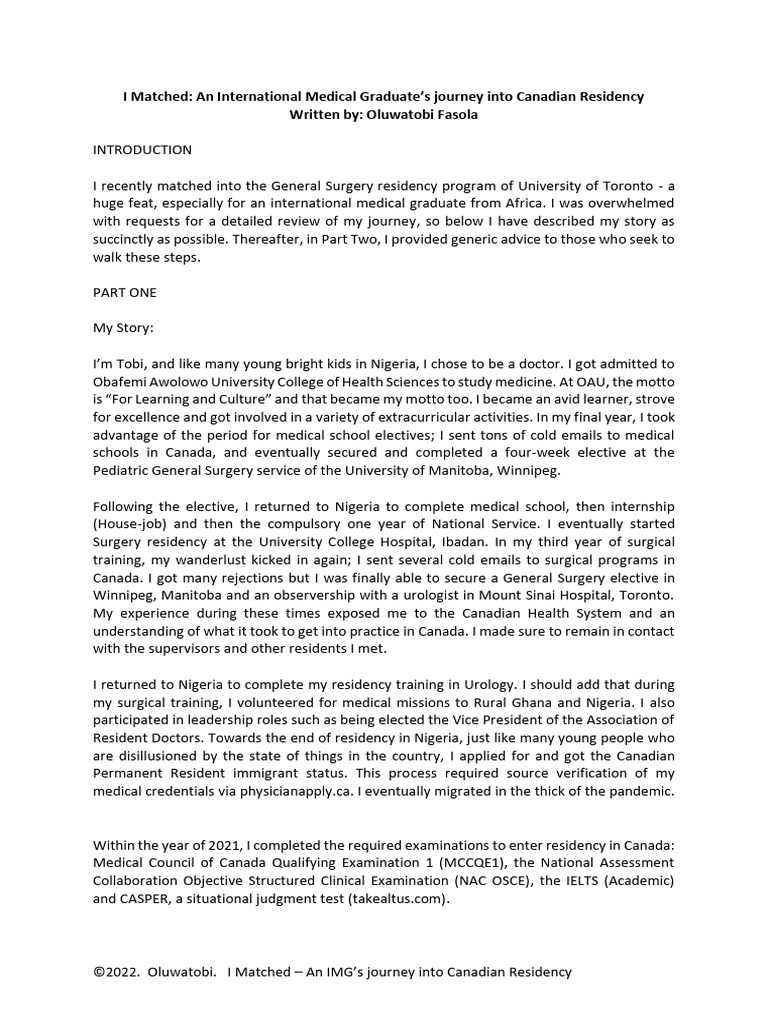 I Matched | PDF | Residency (Medicine) | Medical School