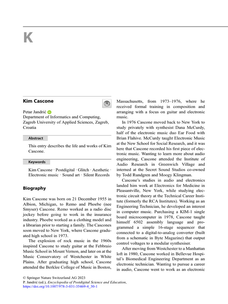 Kim Cascone: Postdigital Pioneer | PDF | Synthesizer