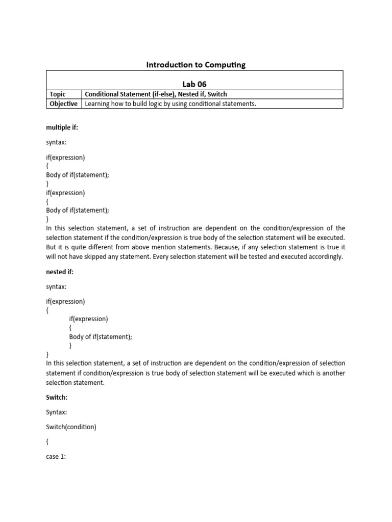 Lab 6 (Conditional Statment) - 1 | PDF | Computer Engineering ... Lab 6 (Conditional Statment) - 1 | PDF | Computer Engineering ...