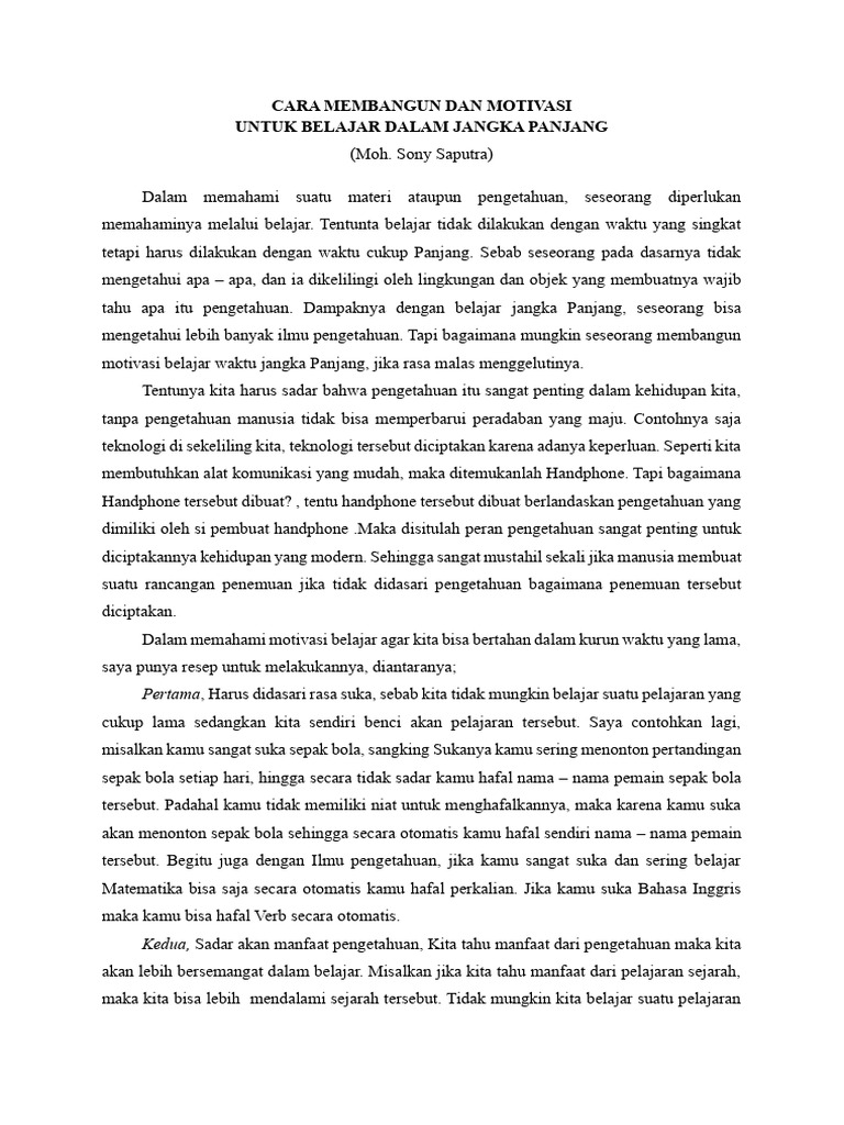 Cara Membangun Motivasi Belajar Jangka Panjang | PDF Cara Membangun Motivasi Belajar Jangka Panjang | PDF