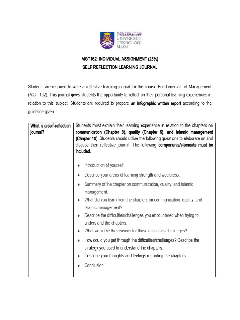 MGT162 Individual Assignment_Reflection Journal_MAC 2023 | PDF | Experience | Thought