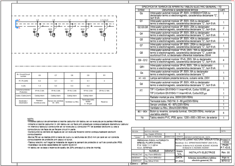 Tablo electric general specificații tehnice | PDF