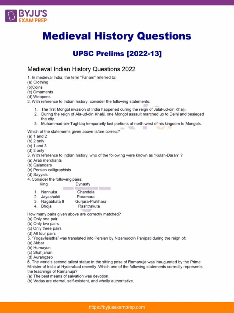 Medieval Indian History UPSC Questions | PDF