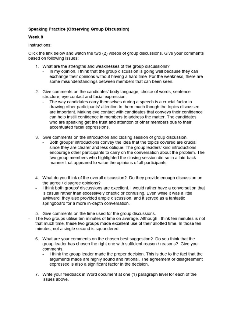 Speaking Practice Observing Group Discussion | PDF | Conversation ...