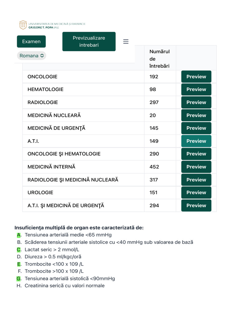 Examen Previzualizare Intrebari: Romana | PDF