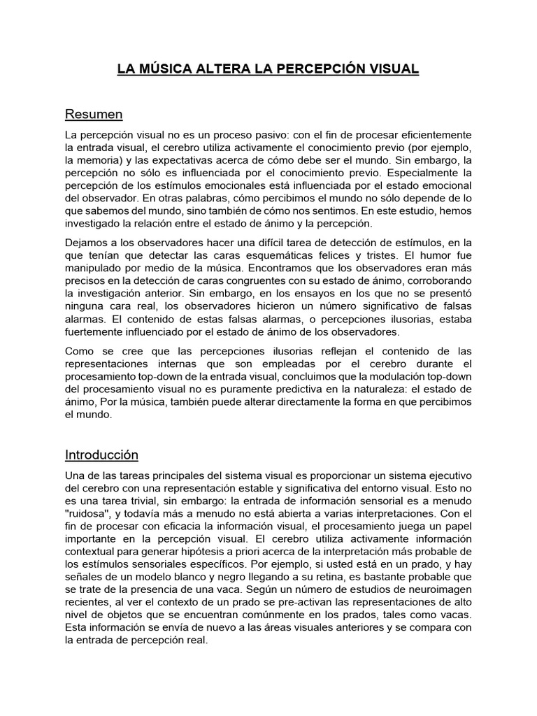 Metodología-La Música Altera La Percepción Visual | PDF | Autosuperación