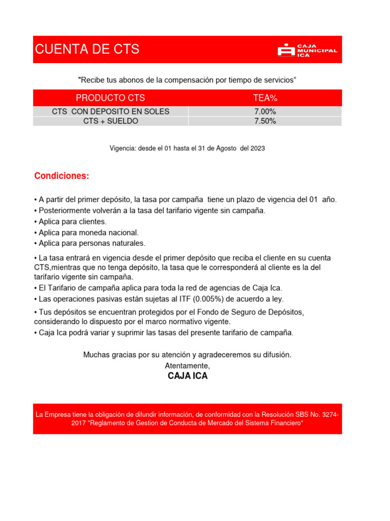 Tarifario CTS | PDF