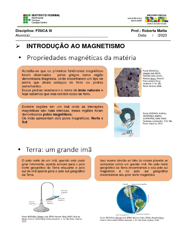 Atividades sobre Magnetismo e Campo Magnético | PDF | Campo magnético ...