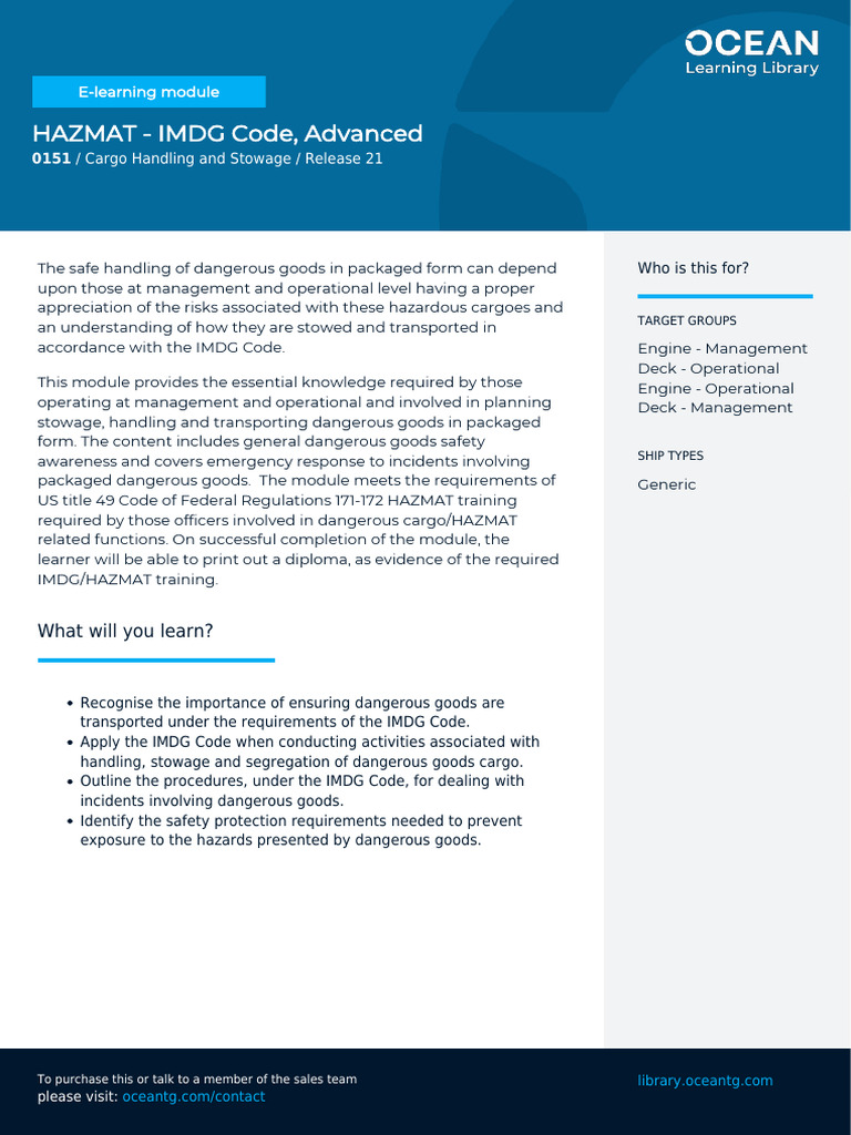 0151 Hazmat Imdg Code Advanced | PDF | Dangerous Goods | Workplace