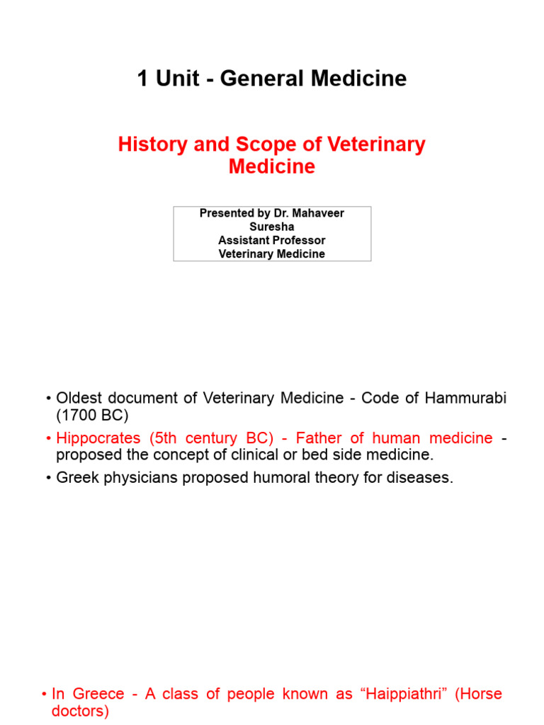 History and Scope of Vet Medicine by Mahaveer Suresha | PDF ...