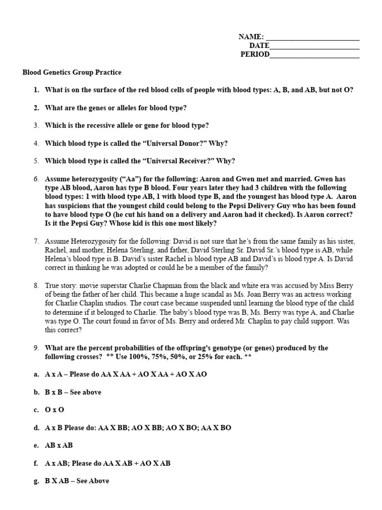 Blood Genetics Practice Worksheet | PDF | Zygosity | Blood Type