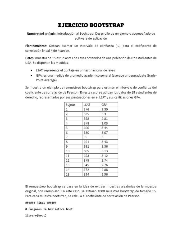 Ejercicio de Remuestreo Bootstrap | PDF | Métodos y materiales de enseñanza