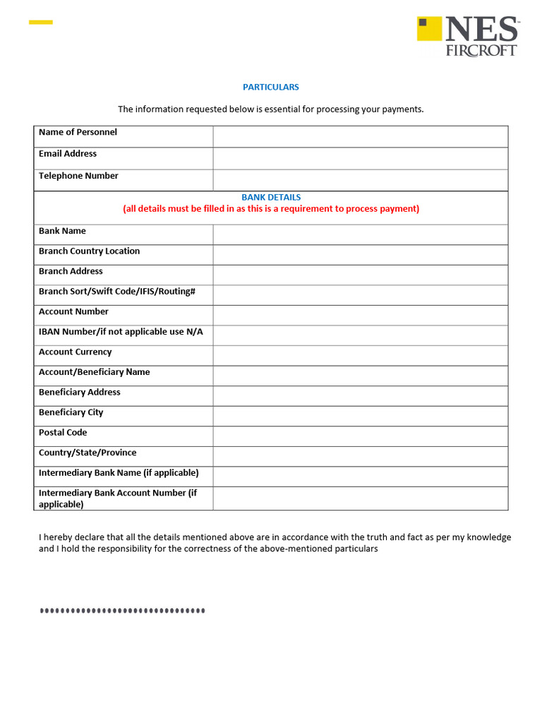 Middle East - Bank Details Form-ME - Arif, Adeel | PDF