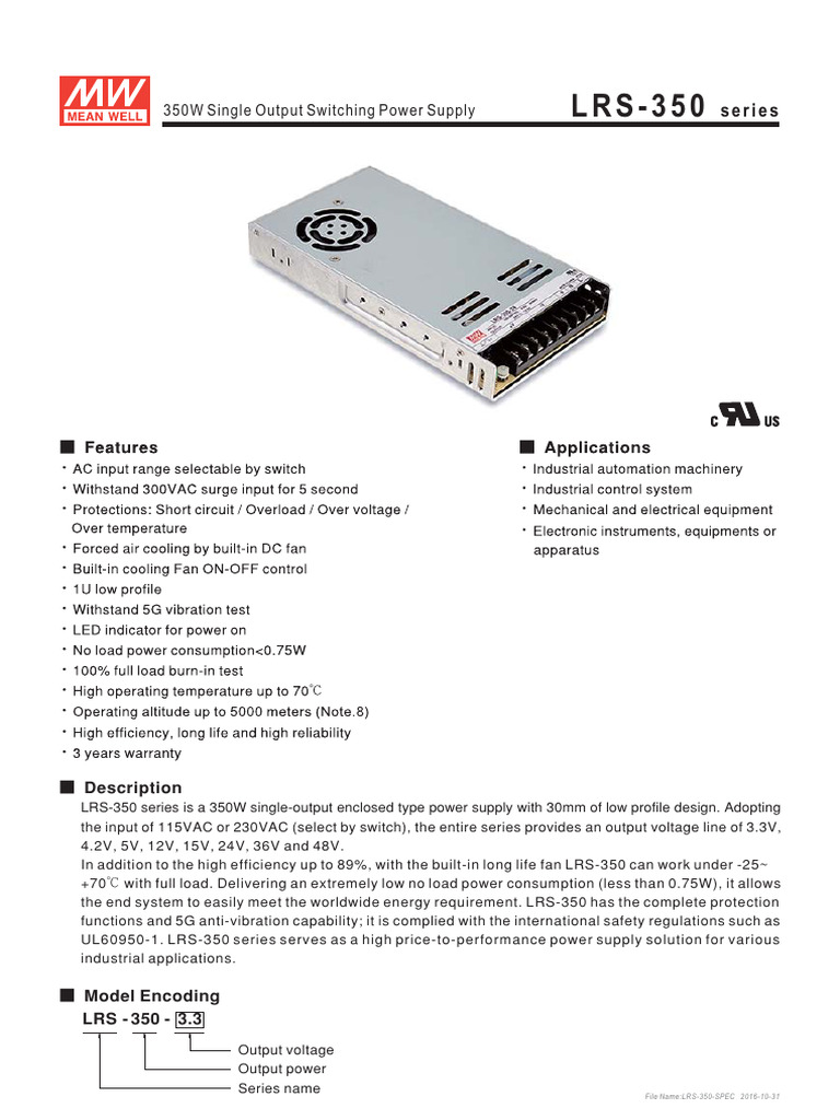Lrs 350 Meanwell Datasheet | PDF | Science & Mathematics