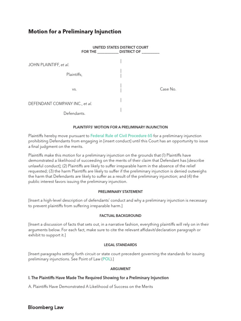 Plaintiffs' Motion for Preliminary Injunction | PDF | Injunction ...