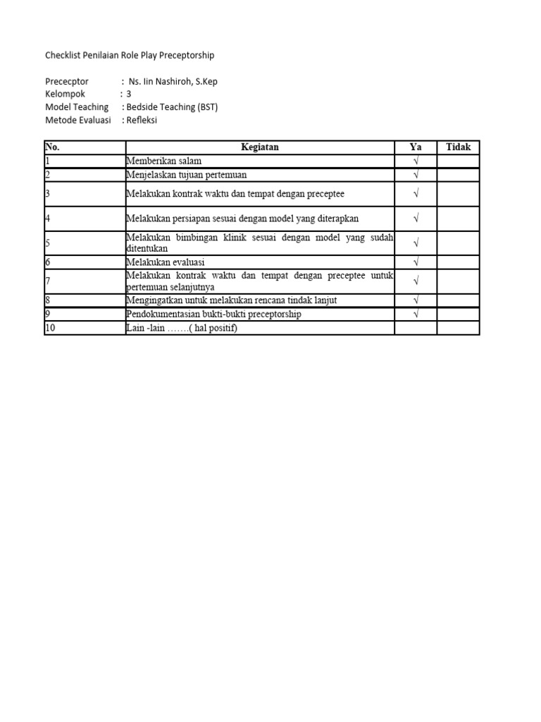 Check List Penilaian Role Play | PDF | Karier & Perkembangan