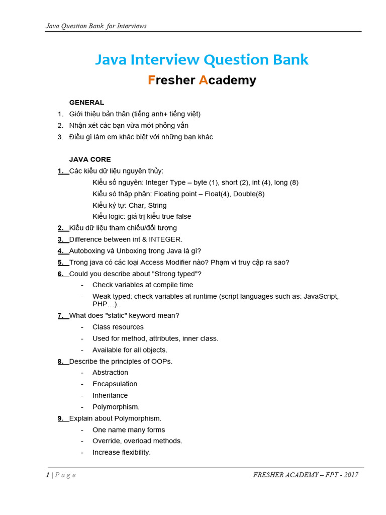 FA - JavaCore - Interview Question Bank | Download Free PDF | Method ...