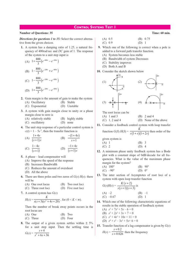 Control System Test 1 Pdf