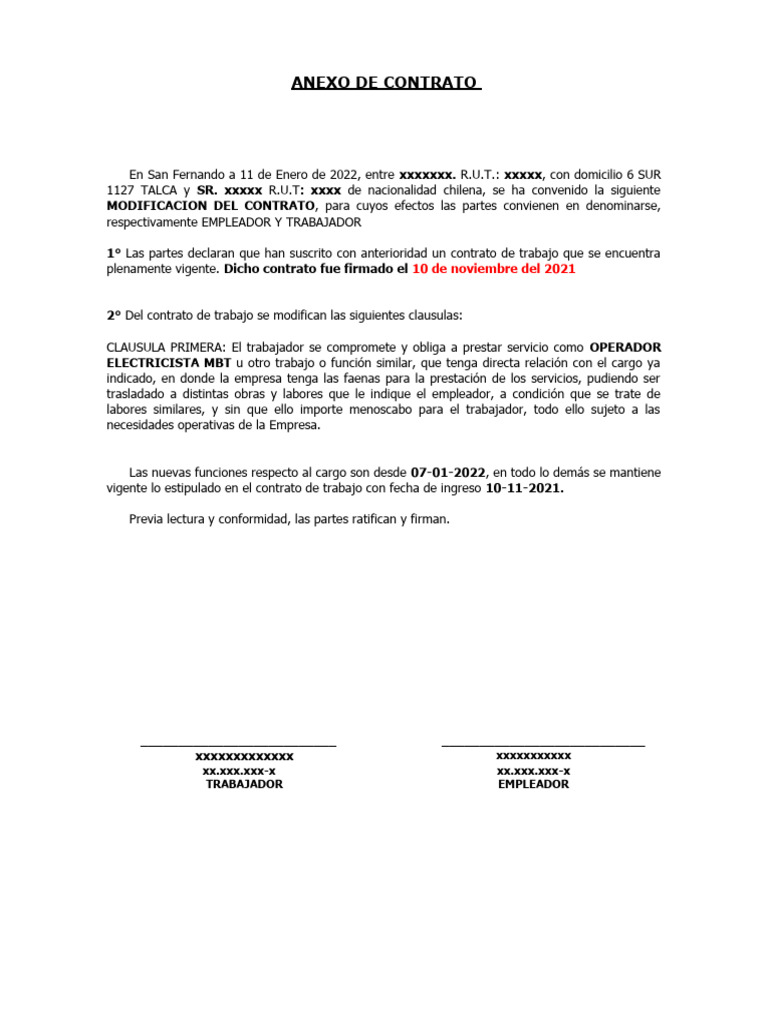 Formato Anexo Modificación CARGO | PDF