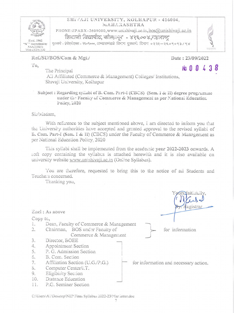 B. Com I Sem I-II Ruels, Structure and Syllabus NEP 2022-23 | PDF ...