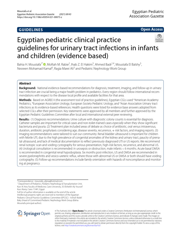 Egyptian Pediatric Clinical Practice Guidelines For Urinary Tract ...