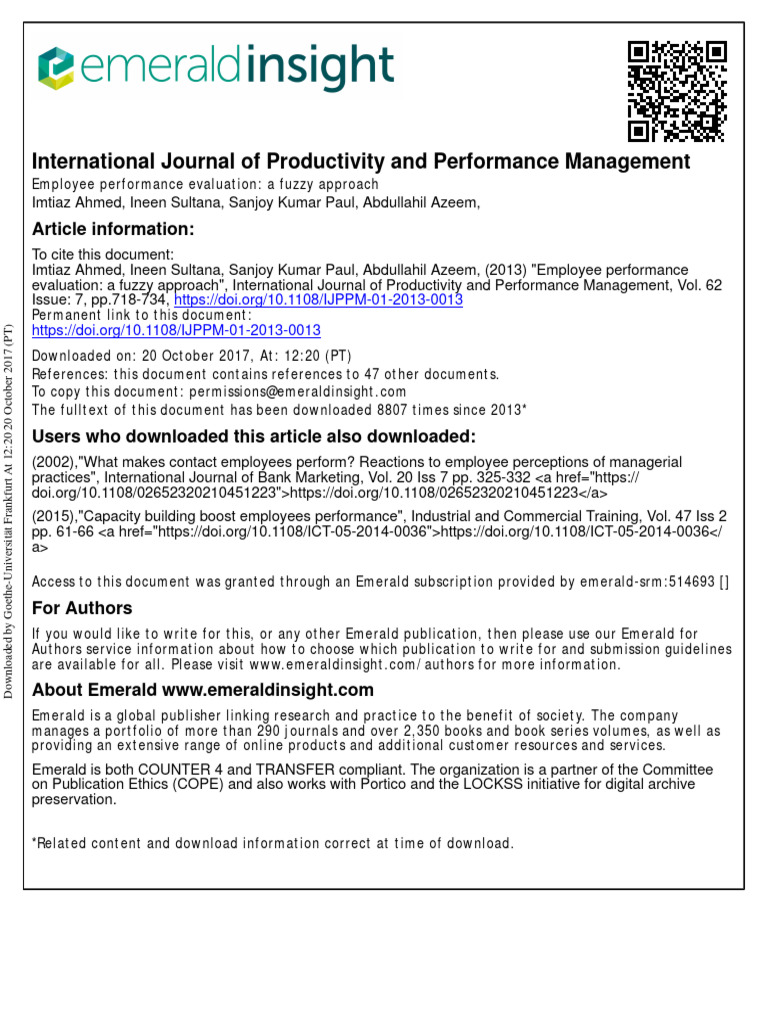 Employee Performance Evaluation A Fuzzy Approach Pdf Performance Appraisal Fuzzy Logic