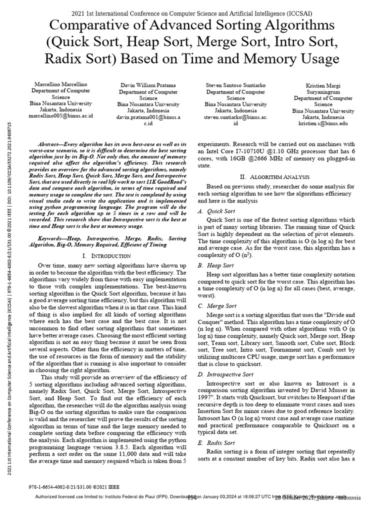 Comparative Of Advanced Sorting Algorithms Quick Sort Heap Sort Merge Sort Intro Sort Radix Sort