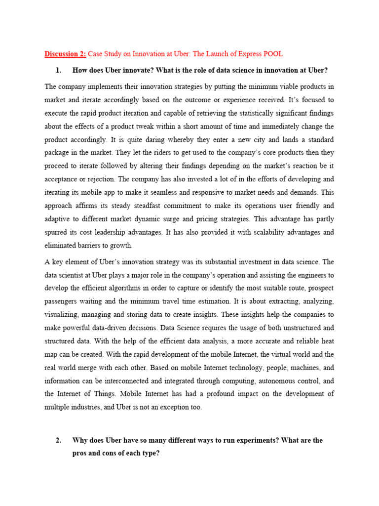 Discussion-Case Study On Innovation at Uber: The Launch of Express POOL ...
