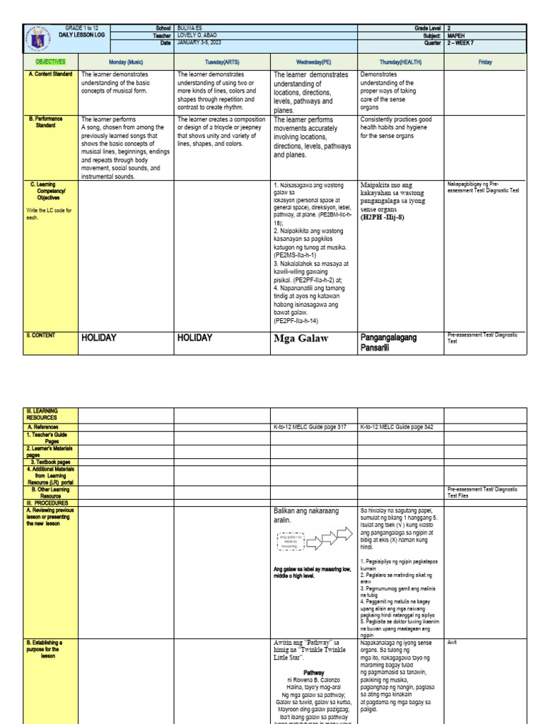 WEEK7 DLL MAPEH | PDF | Cognitive Psychology | Behavior Modification