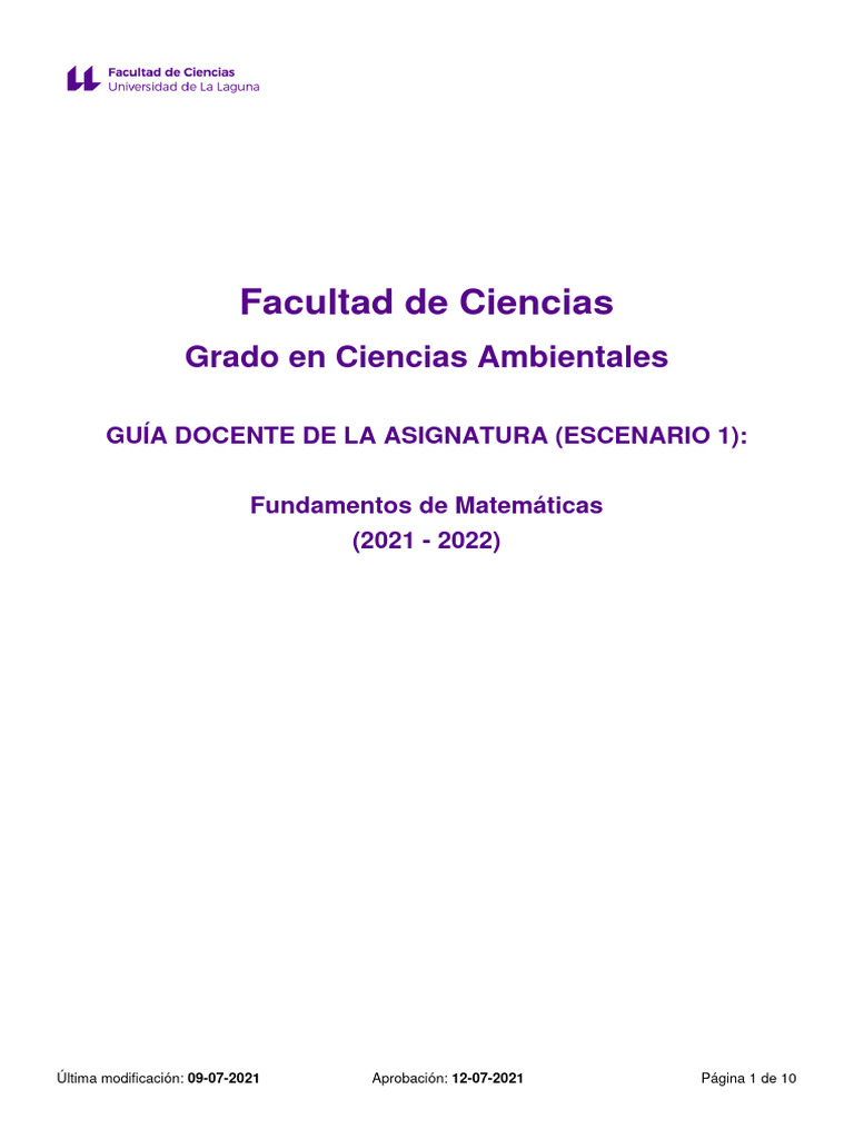 Guia Docente 329551102 - Fundamentos de Matematicas - Curso (2122) | PDF
