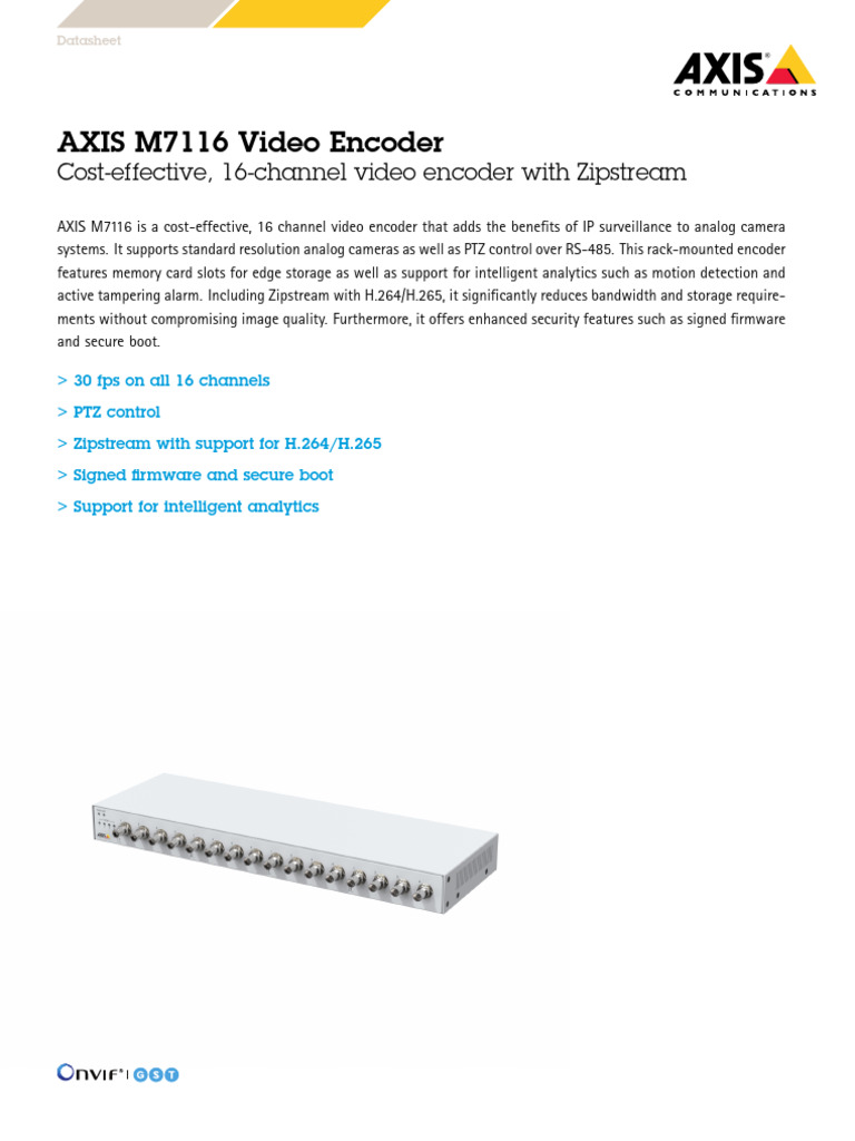 Datasheet Axis m7116 Video Encoder en US 367679 | PDF | Video | Data Compression