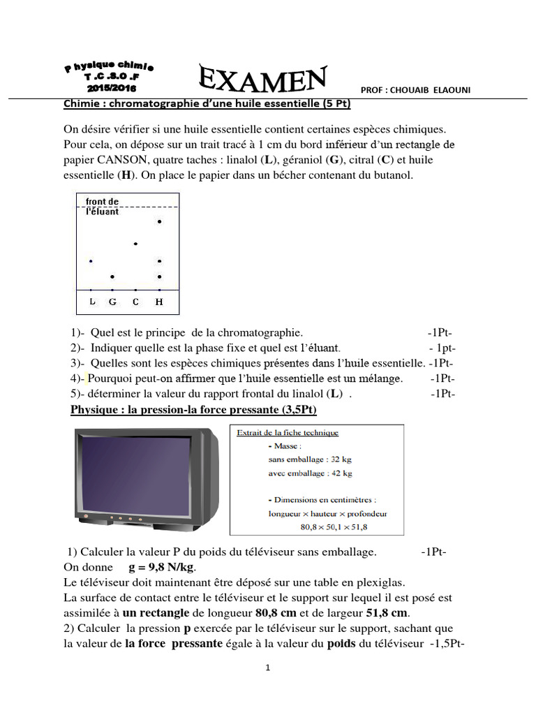 Devoir 2 Modele 3 Physique Chimie TC Semestre 1 1 | PDF